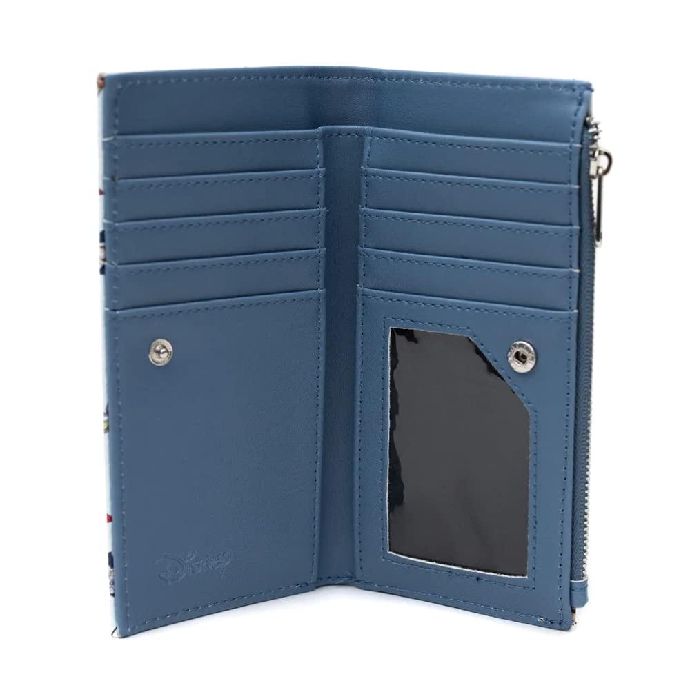 Buckle-Down Disney Wallet, Fold Over, Snap Pouch, Pinocchio and Friends Face Collage Light Blue, Vegan Leather