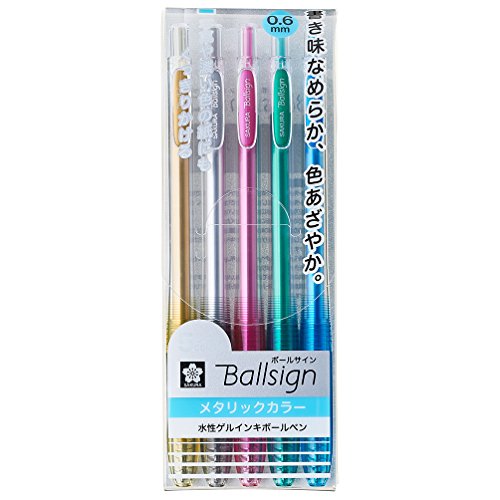 SAKURA Ball Sign Knock Gel Ink Pen, 5 Metallic Color Assorted (GBR156-5A)