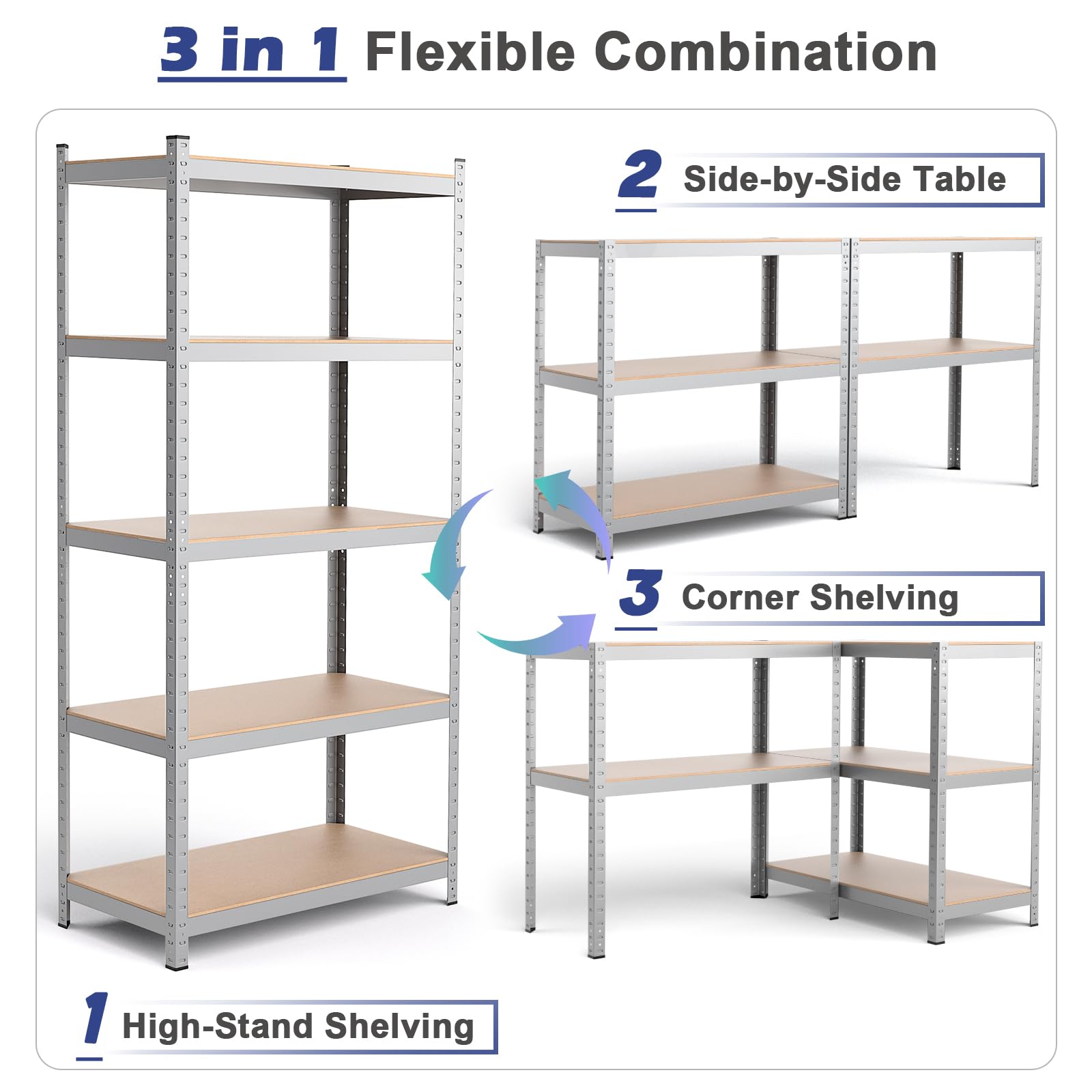 ERGOMASTER Garage Storage Shelves 5-Tier Garage Shelving Unit 2920LBS Heavy Duty Shelving Adjustable Boltless Organizer Rack for Garage Warehouse Pantry Office 72" W x 18" D x 72" H(Siler,2Pack)