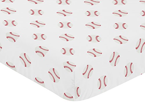 Sweet Jojo Designs Red and White Baby or Toddler Fitted Crib Sheet for Baseball Patch Sports Collection