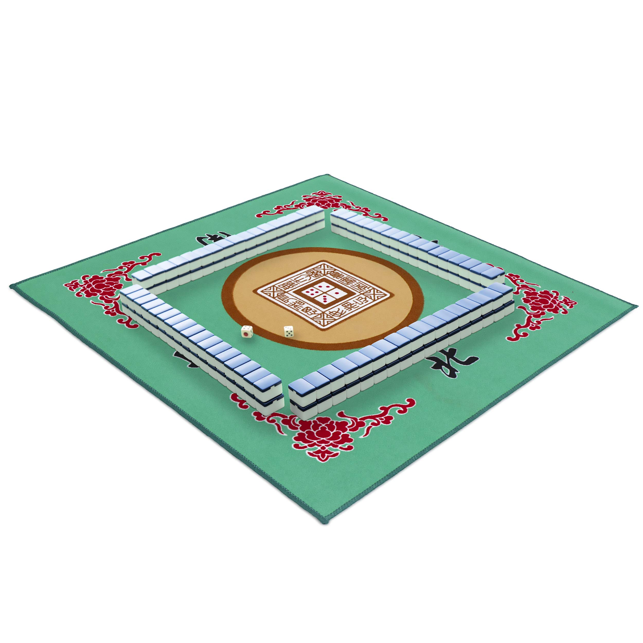 Jigitz Green Game Mat with Case - Classic Chinese Mahjong Table Mat - 30.8 x 30.8in Felt Table Cover Mahjong Mat