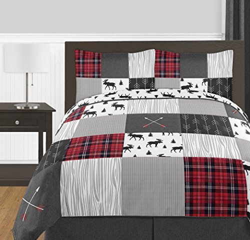 Sweet Jojo Designs Red and Black Woodland Plaid Flannel Organizer Storage Bins for Rustic Patch Collection - Set of 2