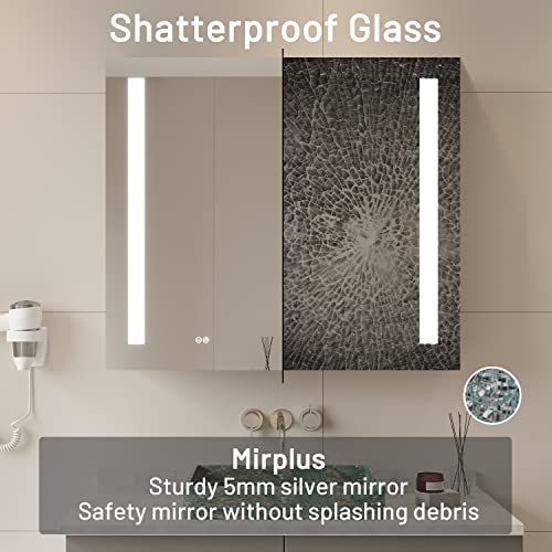 MIRPLUS 36 x 30 inch Medicine Cabinet with LED Vantiy Mirror, Recessed or Surface Mount Anti-Fog Large Storage Double Door Lighted Aluminum Bathroom Cabinet with Touch Switch (Half Light)