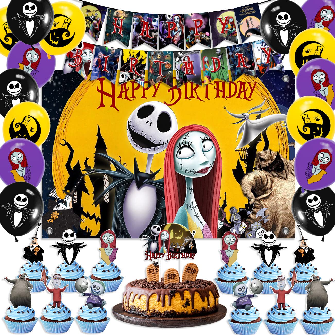 Birthday Party Supplies, 5×3ft Party Backdrop Decorations Set Includes Happy Birthday Banners, Balloons,Backdrop, Cake Toppers and Cupcake Toppers for Kids Gifts Birthday Party