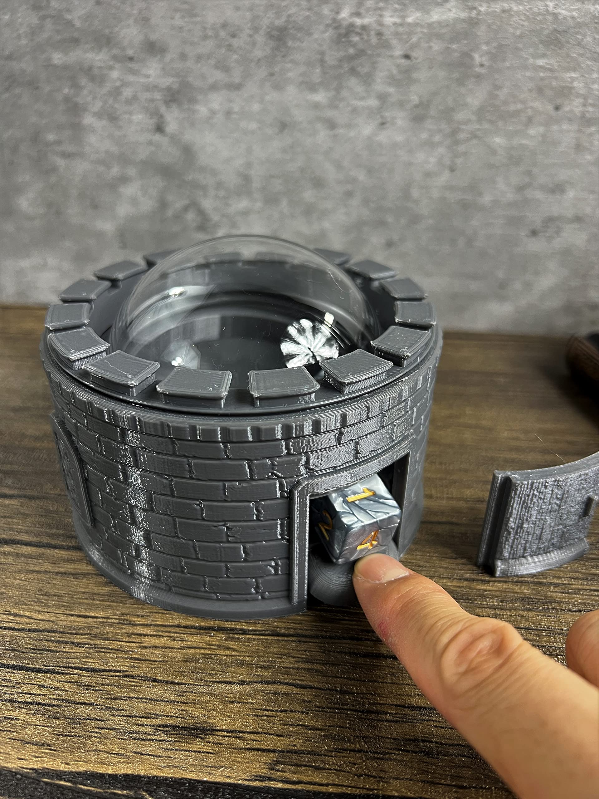 MunnyGrubbers - Castle Dice Popper V2 - Dice Jail - for TTRPG & Board Games - (Random 7PCS D20 Dice Set Included) - Dice Roller - Dice Tower - Dice Holder - Dungeons and Dragons - DND - (Gray)