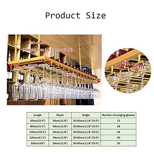 HLL Wine Racks,Wine Glass Rack Hanging, Height Adjustable Ceiling Wine Bottle Holder for Bar Champagne Storage Rack 5 Sizes,Gold,L-120Cm