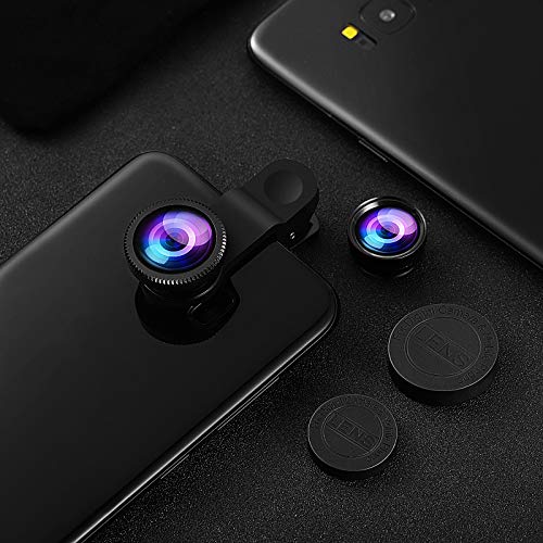 Hemobllo Portable Cell Phone Camera Lens Super Wide Angle Lens Macro Lens Fisheye Lens Clip on 3 in 1 Mobile Phone Lens Compatible for iPhone 6S/7/8/X (Black)