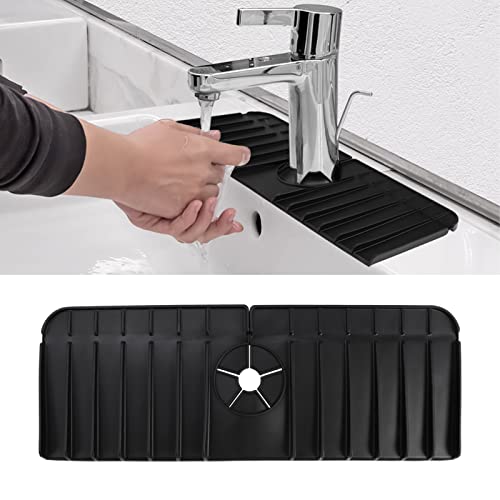 homfanseec Kitchen Sink Splash Guard, Silicone Faucet Handle Drip Catcher Tray, Reusable Faucet Absorbent Mat for Kitchen Sink, Faucet Splash Catcher Kitchen Guard for Faucet Black