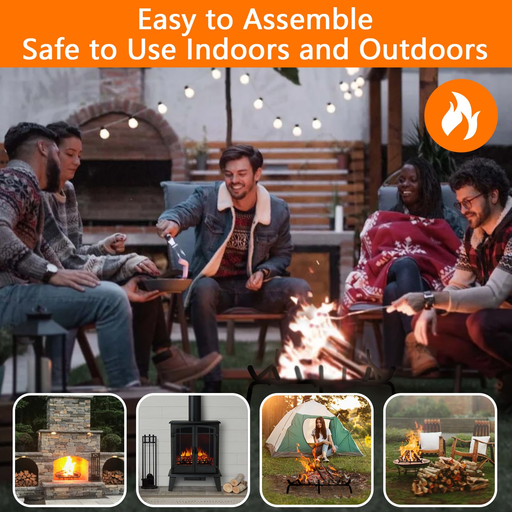 CADANI Fireplace Grate 24" Fire Grate - Cast Iron Fireplace Log Grate with 7 Solid Steel Bars - for Fireplace Fire Pit Wood Stove Both Indoor and Outdoor Use