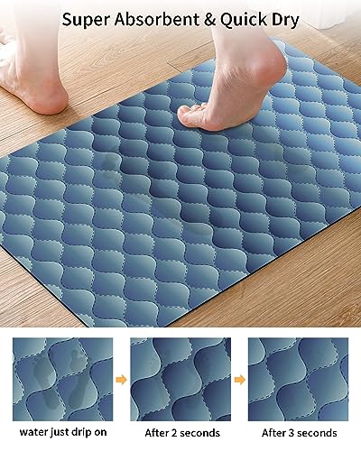 Gradient Blue Bath Mat for Tub,Non Slip Bathroom Floor Runner Rug Quick Dry & Absorbent Diatomaceous Earth Kitchen Shower Sink Washable Doormat,Modern Geometry Minimalist Fish Scale Lattice 20"x32"