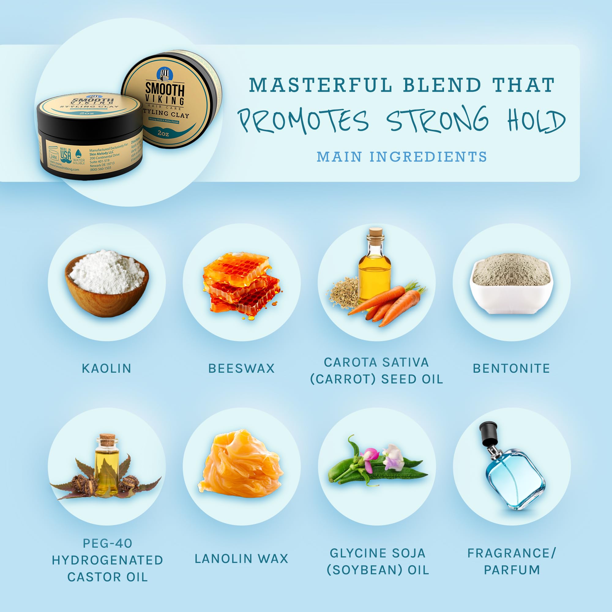 Smooth Viking Hair Clay for Men - Strong Hold, Clay Pomade, Hair Paste, Styling Clay with Matte Finish, Made in USA, 2oz