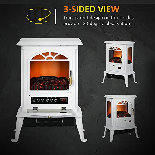 HOMCOM 23" Electric Infrared Fireplace Stove, Freestanding Fireplace Heater with Realistic Flame, Adjustable Temperature, Timer, 1000W/1500W, White