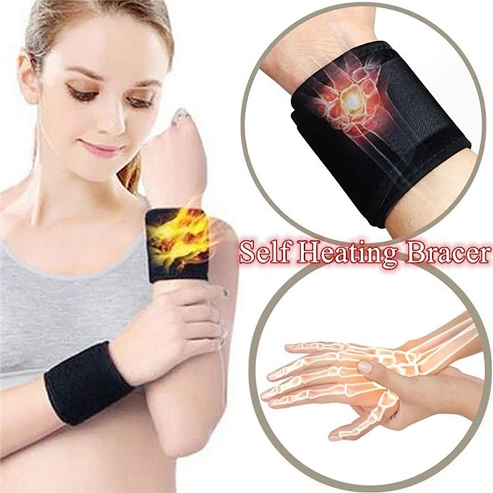Bluelans Wrist Supports for Men and Women, 1 Pair Self-Heating Magnetic Wristband Wrist Strap Wrist Support Wrist Braces Hand Support Protector for Wrist Injuries, Joint Disease, Sprains Black
