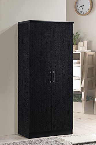 HODEDAH IMPORT 2 Door Wardrobe with Adjustable/Removable Shelves & Hanging Rod, Black