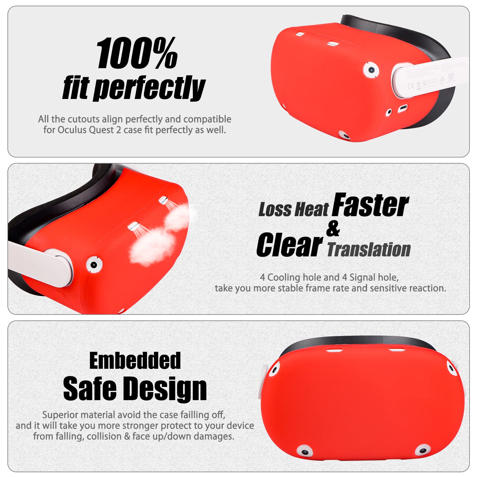 Silicone Cover, Touch Controller Grip Cover & Lens Protector Set for Oculus Quest 2, 3 in 1 VR Accessories, Upgrade Solide Protecion for Your Ouest 2, Soft Comfortable Sweatproof