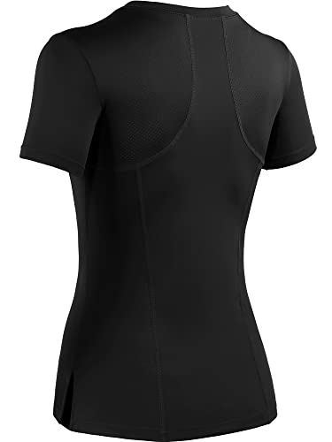 CADMUS Women's Workout Running Shirts Dry Fit Yoga T Shirts Crewneck,3 Pack,2505,Black & Grey & White,Large