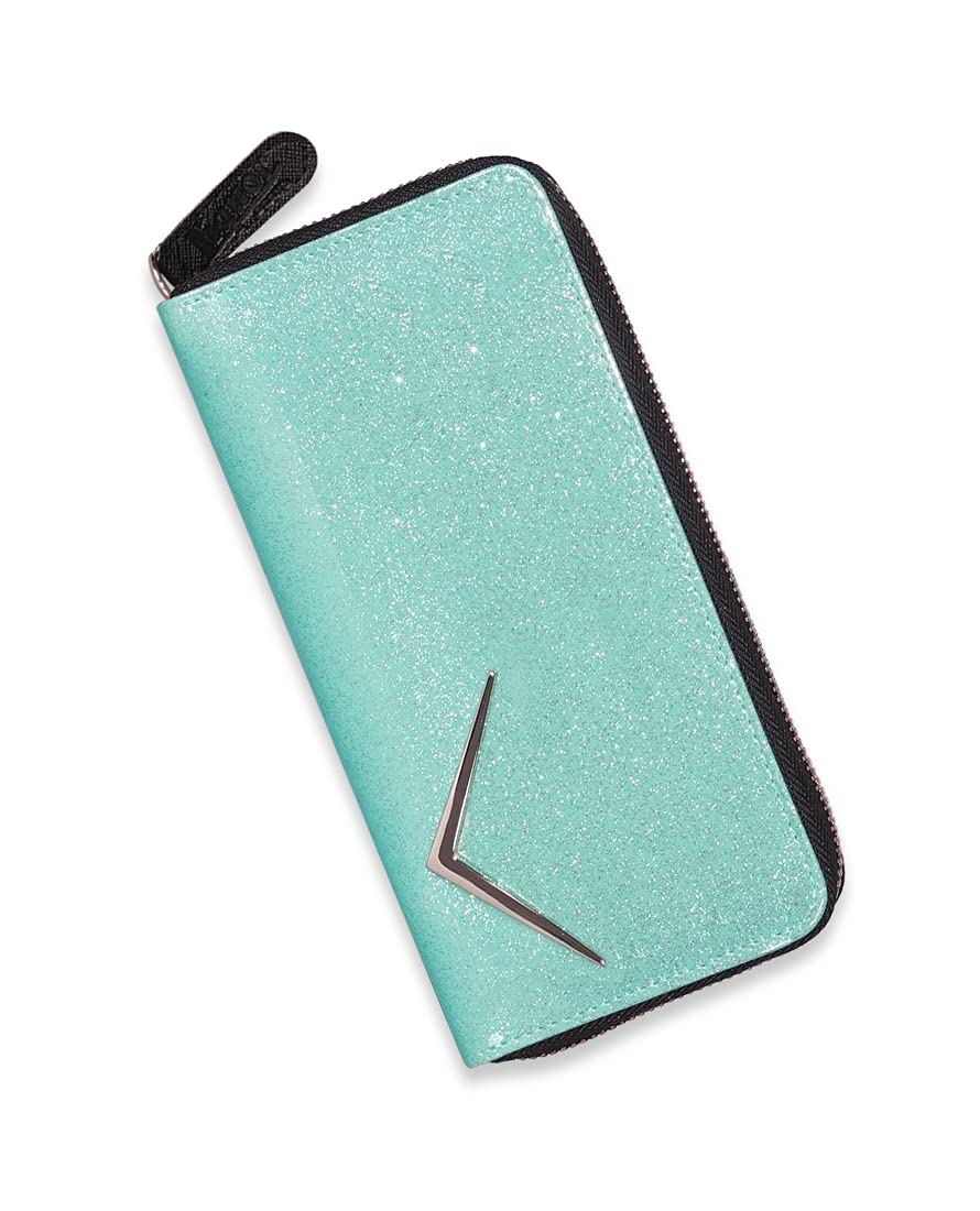 Liquorbrand Vintage Sparkle Chevron Zip Around Clutch Wallet (Mint)