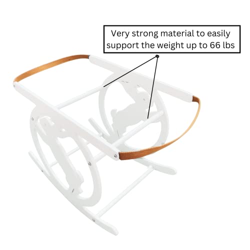 MYBASSINET Moses Basket Rocker Stand Antique White Stand for Baby Infants Durable and Sturdy Natural Wood Rocking Feature Modern Design Safe and Secure Fits Moses Baskets 32.5X16.5X14 Inch