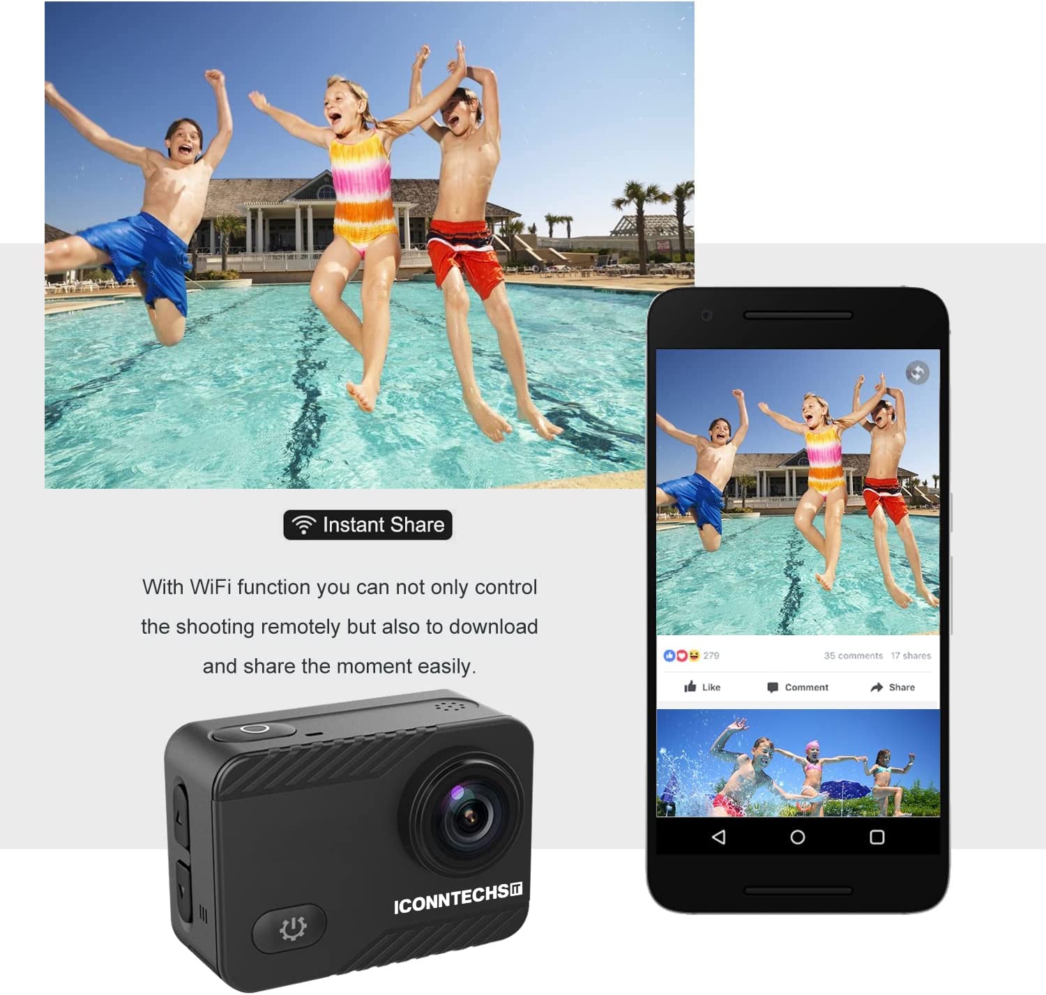 ICONNTECHS IT Action Camera Native 4K 60fps 20MP Touch Screen WiFi EIS Stabilization Waterproof Sports Action Cam 170 Degree Wide Viewing Angle Helmet Cameras Underwater Camcorder