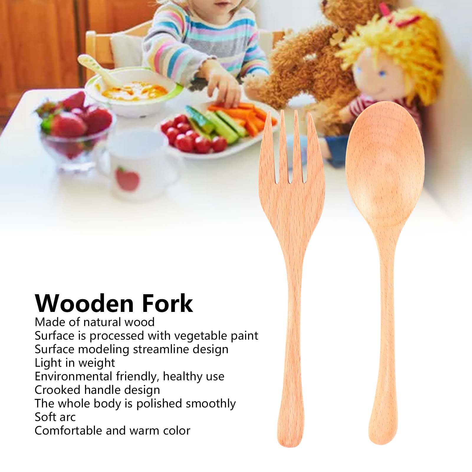 BestAlice 2Pcs Wooden Spoons for Cooking, Non Stick Wooden Spoon Wooden Fork Set, Wood Kitchen Utensils, Reusable Japanese Style Tableware Kitchen Utensil for Home Restaurant