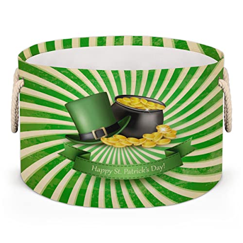 Saint Patrick's Day Green Hatļ¼01ļ¼ Large Round Baskets for Storage Laundry Baskets with Handles Blanket Storage Basket for Bathroom Shelves Bins for Organizing Nursery Hamper Girl Boy