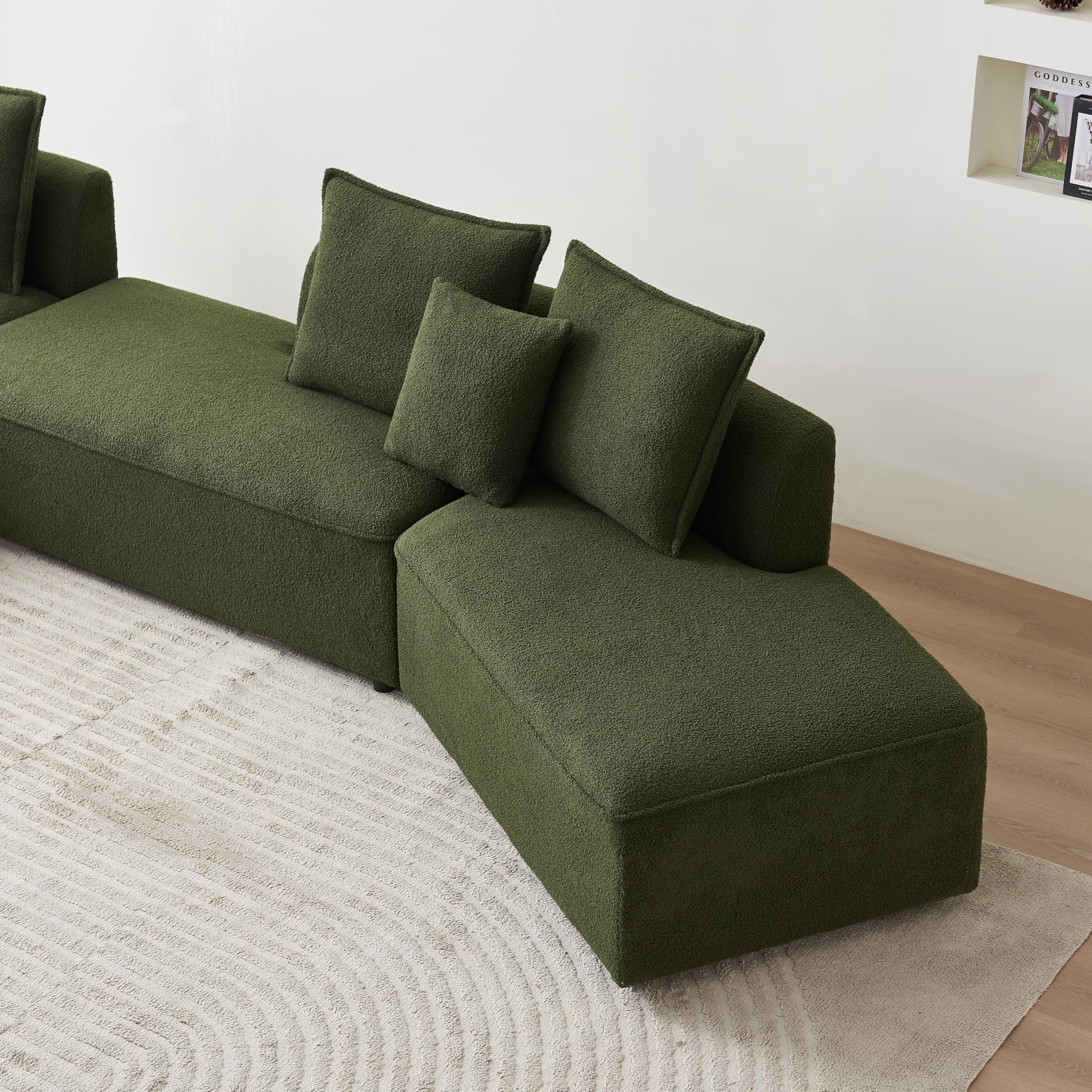 VnndeNest 141.7'' Modular Sectional Couch, Lambwool Sherpa Fabric Curved Sofa, Comfy Upholstered L-Shape Sectional Sofa with Chaise Lounge, Oversized 6 Seater Sofa for Living Room, Apartment, Orange
