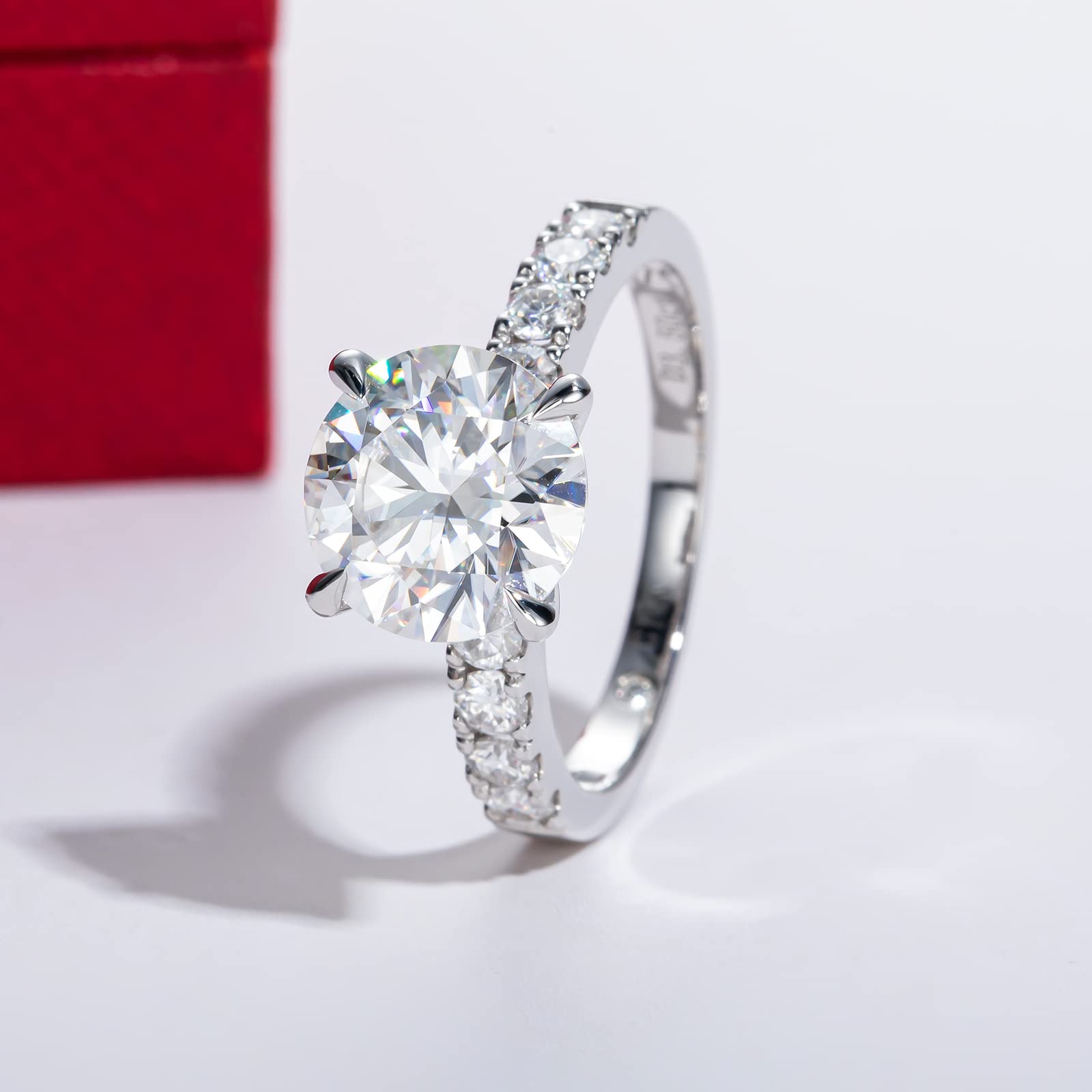 CADYNO 14K White Gold Moissanite Engagement Ring 4.3ct D Color Lab Grown Created Diamond Solid Real Gold Eternity Wedding Solitaire Anniversary Promise Ring for Women 5