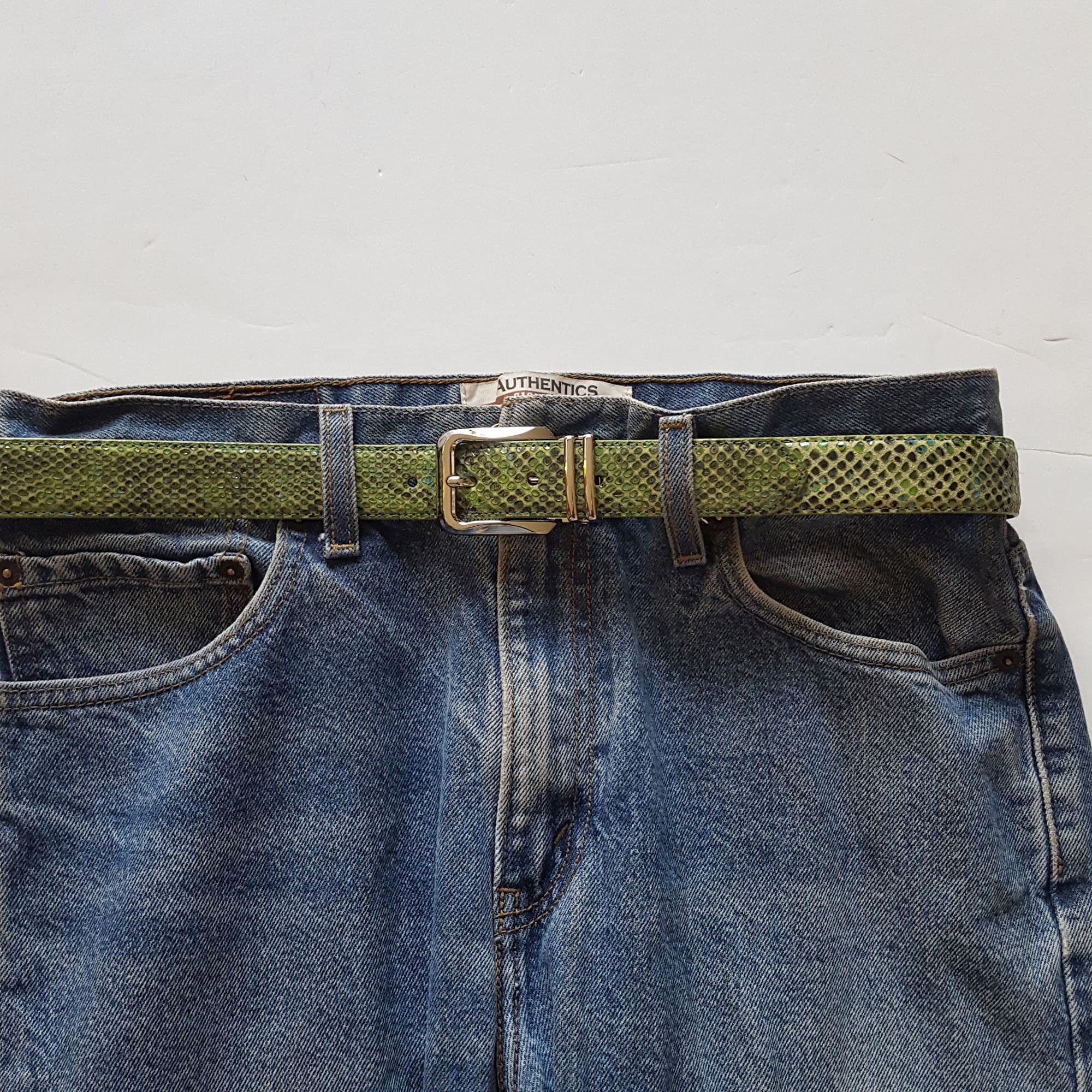 Axesoria Snake Printed Leather Belt in Green