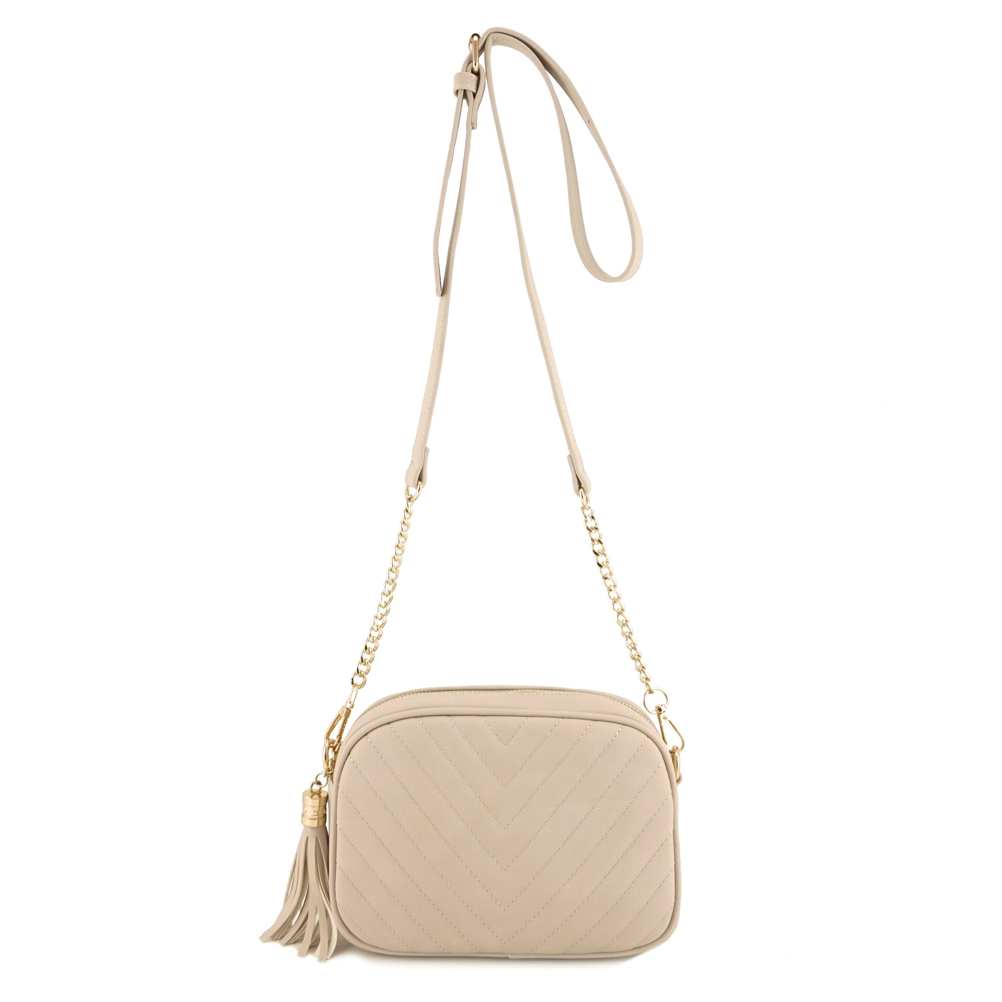 Simple Shoulder Crossbody Bag With Metal Chain Strap And Tassel Top Zipper (Dusty Navy)