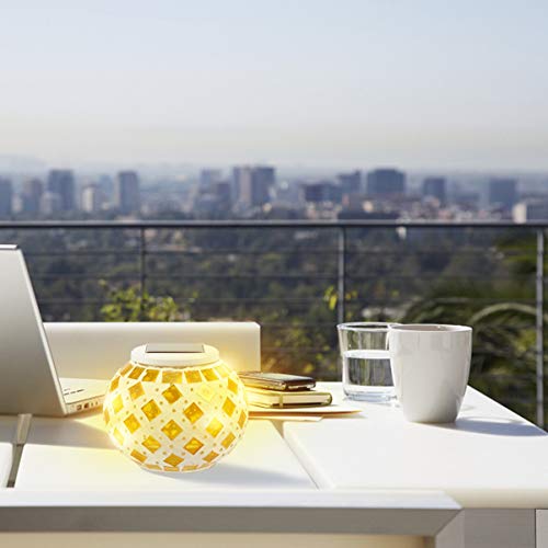 HEALLILY Fence Mosaic Lamp Weatherproof Solar Powered Glass Globe Ball Light LED Pathway Night Lamp for Home Garden Lawn Patio Yard