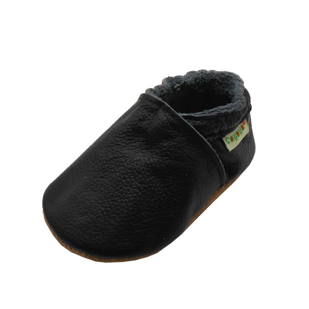 SAYOYO Baby Soft Sole Shoes Genuine Leather First Walker Infant Toddler Moccasins(6-12 Months, Black)