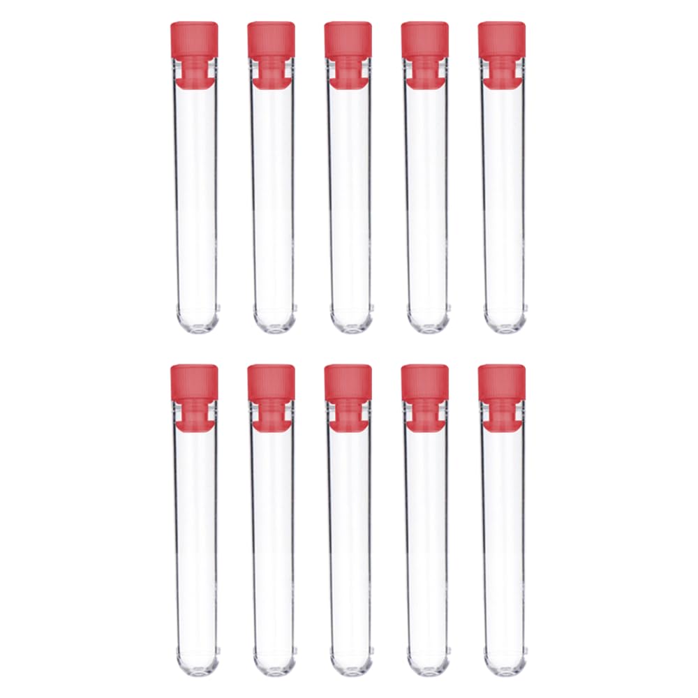 CTFRQC 10 Pcs Test Tubes, Clear Plastic Test Tubes with Caps for Scientific Experiments, Candy Beads Sample Storage, Kids Party Supplies, Halloween, Christmas (15 x 100mm)