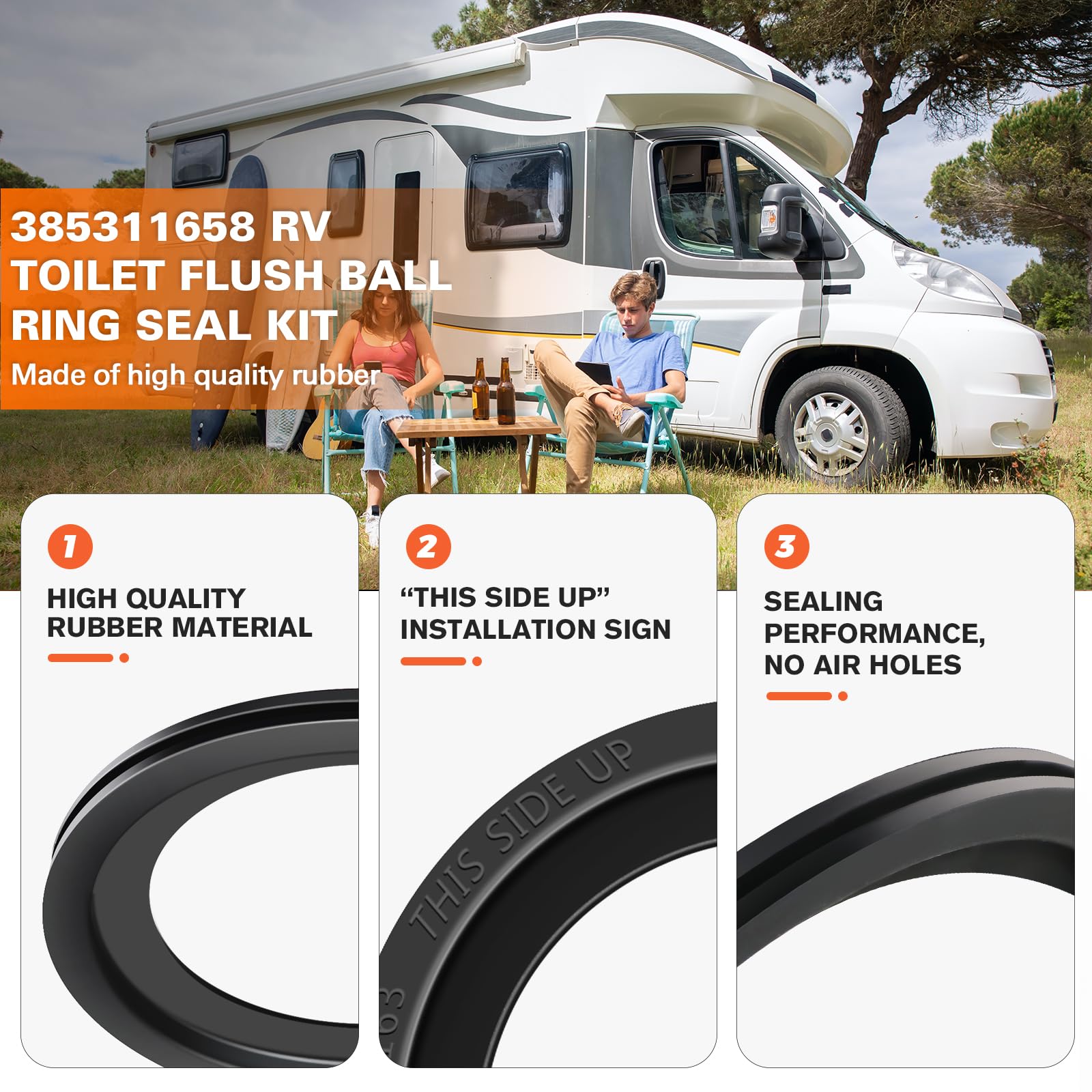 Beaquicy 2PCS 385311658 RV Toilet Seal, Flush Ball Seal Kit - Replacement for Dometic 300/310/320 Toilet Seal Gasket Kit Camper Trailer Toilets, Solve The Leakage Problem