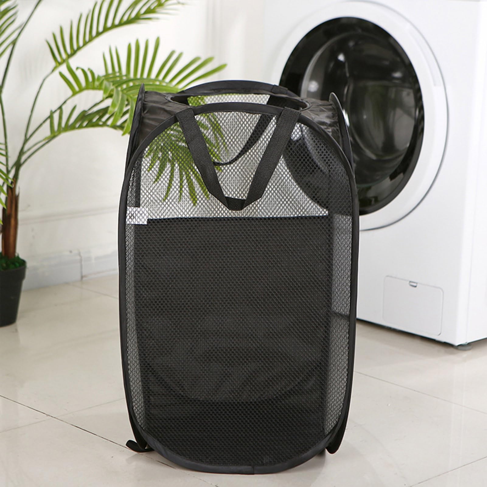 jyibinee Foldable Laundry Basket, Foldable Large Capacity Clothes Storage Basket, Hollow out Mesh Breathable Wide Opening Straps Toys Dolls Storage Basket Laundry Basket for Home Dark Gray