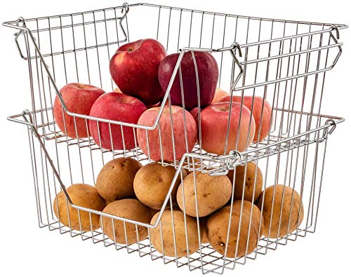 blitzlabs Stackable Wire Metal Baskets Storage Bins Fruit Vegetable Organization Pantry Cabinet Metal Bin for Kitchen Pantry Freezer Cabinet, Set of 6