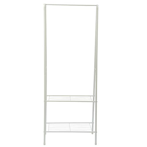 Home-Like 2-Tier Garment Rack, Metal Clothes Rack, Storage Clothing Rack with Single Hanging Rail and 2 Shelf for Bedroom Entryway Launary L23.7"xW13.19"x H62.99" White