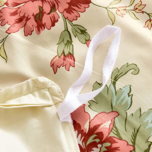mixinni Red Floral Duvet Cover Queen Green Leaves Pattern Bedding Duvet Cover Set with Zipper Closure 4 Corner Ties for Him and Her-(3pcs, Queen Size)