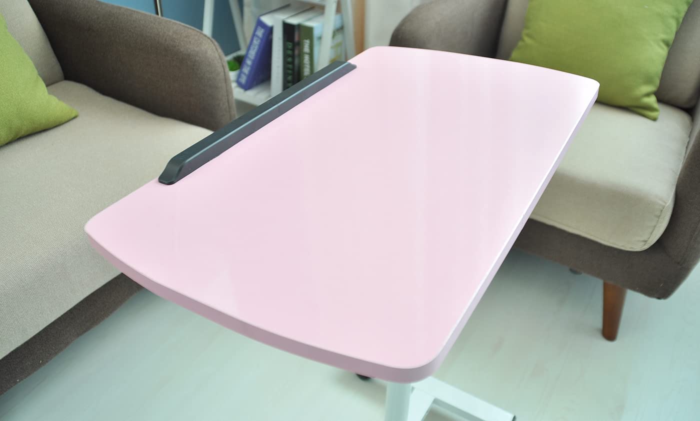 Qiveno Mobile Laptop Table, Standing Desk, Angle & Height Adjustable Rolling Laptop Desk Cart Over Bed Folding Portable Table for Hospital Home Office Pink