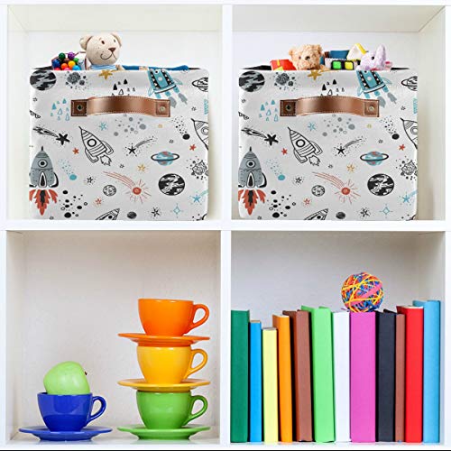 Storage Basket Cube Large Collapsible Toys Storage Box Bin Laundry Organizer for Closet Shelf Nursery Kids Bedroom,15x11x9.5 in (1 pack, Space Rocket Planet)