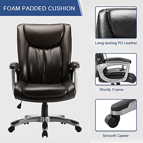 Home Office Chair Executive High Back Ergonomic Desk Chair Height Adjustable Managerial Rolling Swivel Chair with Adjustable Built-in Lumbar Support, Faux Leather, Dark Brown