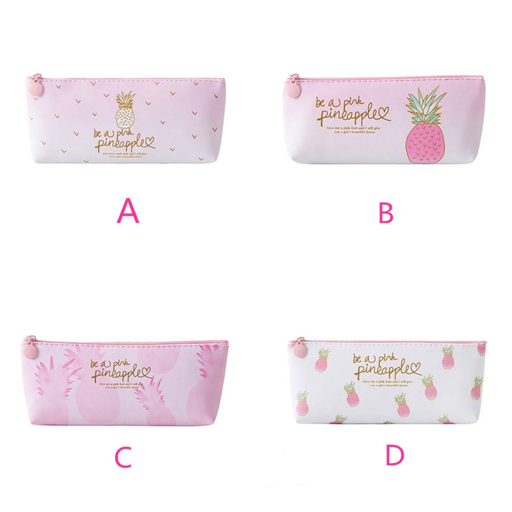 IEasⓄn Office & Stationery, Pink Pineapple Cartoon Pattern Pencil Case Cosmetic Bag Makeup Pouch Pencils Box IE-NN2304 (Pink -B)