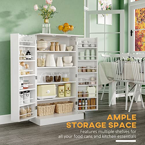 HOMCOM 41" Farmhouse Kitchen Pantry, Freestanding 2 Door Storage Cabinet with Adjustable Shelves for Living Room and Dinning Room,White