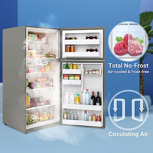 SMETA Refrigerator with Freezer Top 18 Cu. Ft Garage Refrigerators 30" Top Mount Full Size Stainless Steel for Kitchen Fridge, Frost Free Double Door Upright Freezer Led Light, Garage Ready