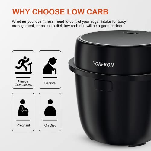 Rice Cooker Small Low Carb, YOKEKON 3-cup (uncooked) Rice Cooker with Stainless Steel Steamer, 8-in-1 Rice Maker, Delay Timer and Auto Keep Warm Feature, Sushi, Risitto, Steamer, Cake, Black
