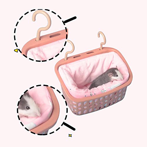 EastVita Squirrel Hanging Hammock Comfortable Breathable Colorful Winter Warm Cotton Sleeping Nest Pet Products Orange Frame and Pink Liner
