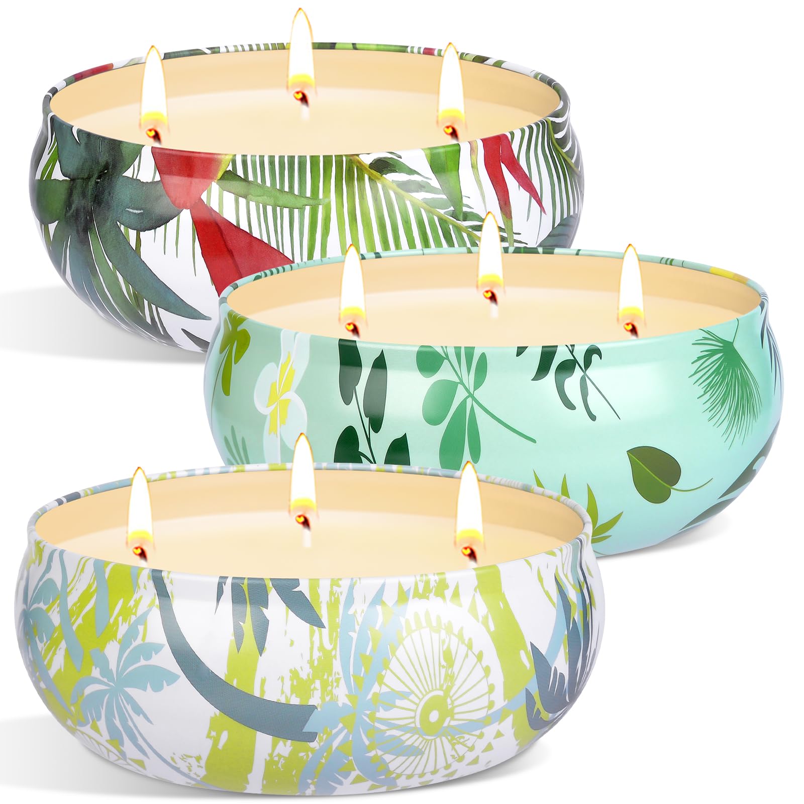 Citronella Candles Outdoor - Large 3 x 12oz Scented Candles, 3-Wick Natural Soy Wax Citronella Candles 240 Hours Long Lasting Burning for Home Patio Garden Camping Backyard, Summer Candle Gift