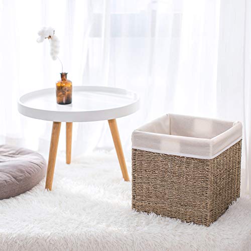 StorageWorks Rectangular Wicker Baskets for Shelves, Seagrass Hand-Woven Baskets with Linings, Medium, 10 ¼ x 10 ¼ x 10 ¾ inches, 2-Pack