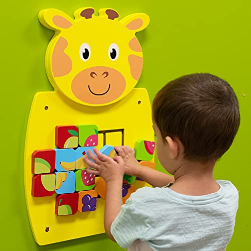 SPARK & WOW Giraffe Activity Wall Panel - 18m+ - Toddler Activity Center - Wall-Mounted Toy - Busy Board Decor for Bedrooms, Daycares and Play Areas