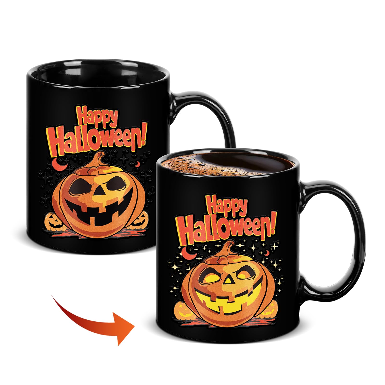 Cessfle Halloween Heat Changing Mugs, Halloween Pumpkin Mugs, Halloween Color Changing Mug11 oz, Happy Halloween Mug Decorations, Halloween Coffee Cup, Funny Gifts for Halloween