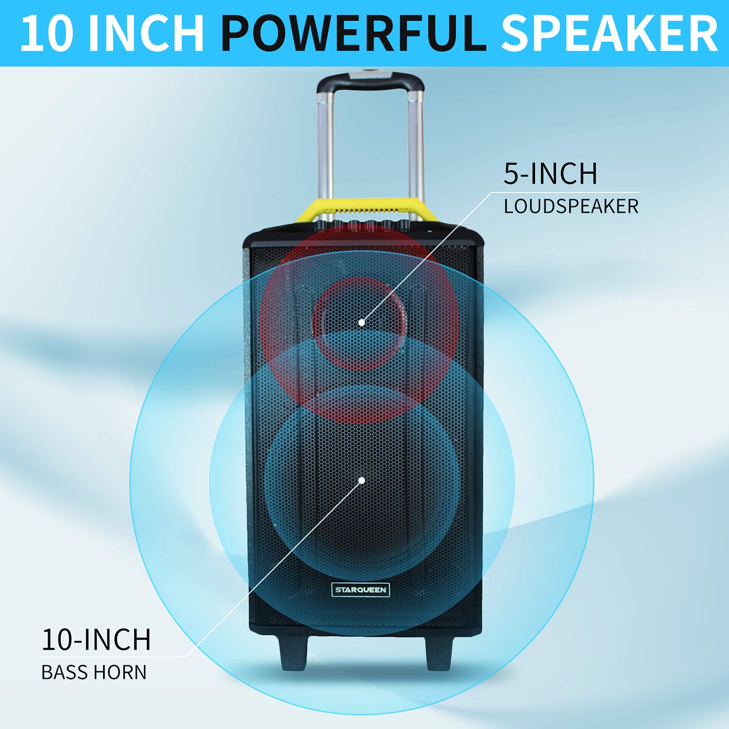 Karaoke Machine Speaker Pa System with 10Inch Woofer Professional Party Speaker with 2 UHF Wireless Mics and Remote Control, AUX/USB/SD/Guitar Input for Party, DJ and Outdoor Activities QX-1014